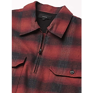 Vince MENS TONAL PLAID QUARTER ZIP,REDCURRANT,MEDIUM