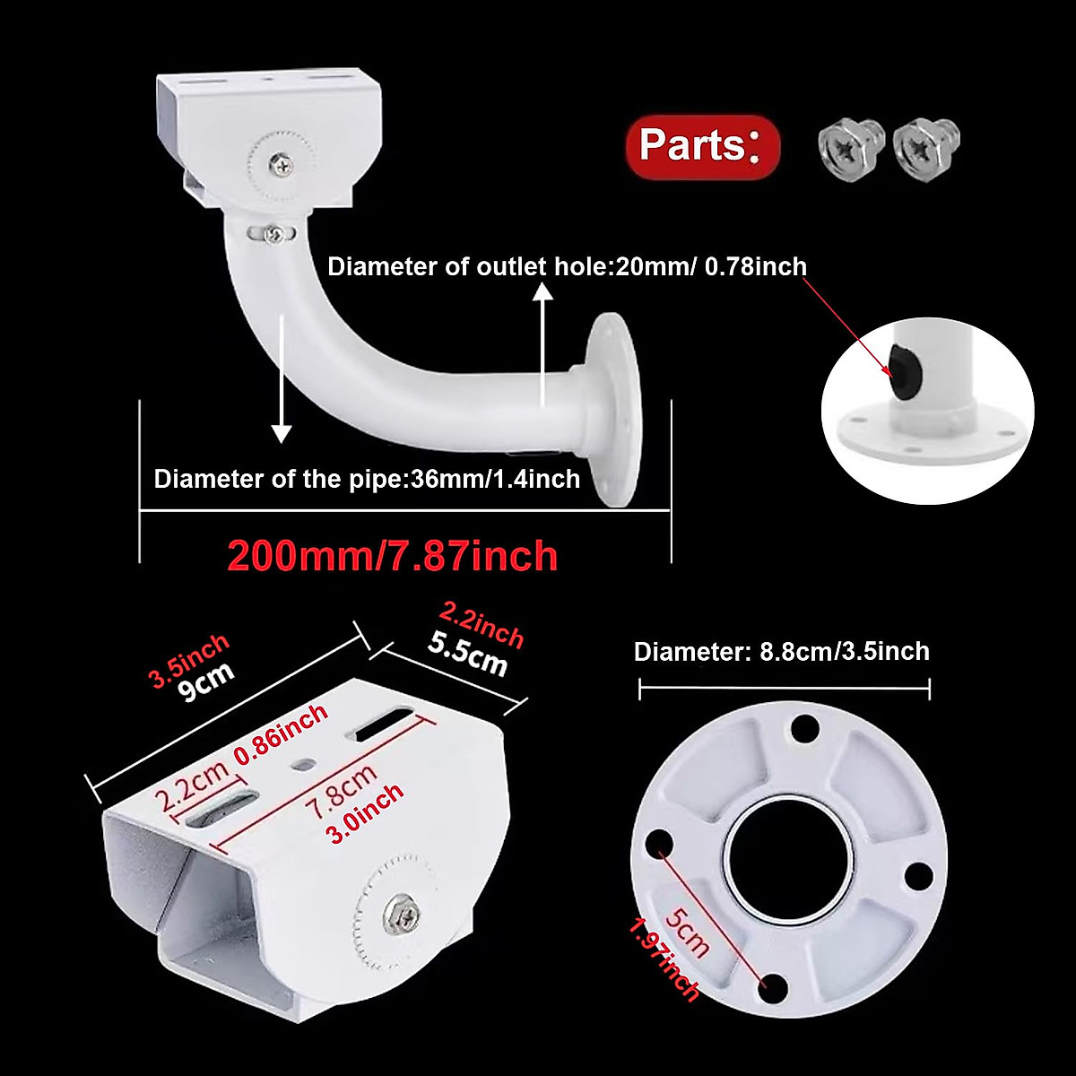 USIDAER Surveillance Security Camera Mount Bracket, Adjustable Universal Wall Mount for CCTV/IP/Dome Cameras with J Shape Mount (1 Pack)