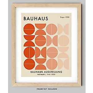 Bauhaus Mid Century Modern Wall Art - 11x14" UNFRAMED Print - Abstract, Minimal Wall Decor - Exhibition Poster Replication (Orange)