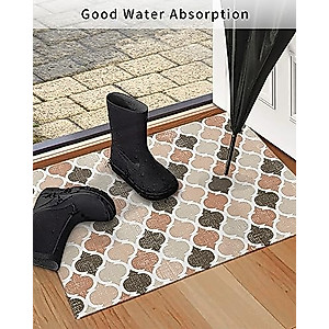 Front Entrance Floor Mats, Non Slip Bathroom/Kitchen Mat Absorbent Durable Small Rugs, Retro Geometric Morocco Tile Pattern Print Door Mat Indoor/Outdoor Carpet Shoes Scraper 18x30 inch