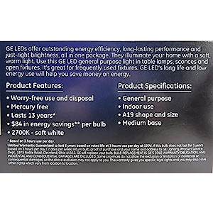 8 Pack GE LED 60W = 10W Soft White 60 Watt Equivalent A19 2700K Light Bulb