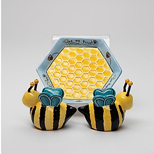 Appletree 2-Inch Ceramic Bee Salt and Pepper with Honeycombed Tray, Yellow