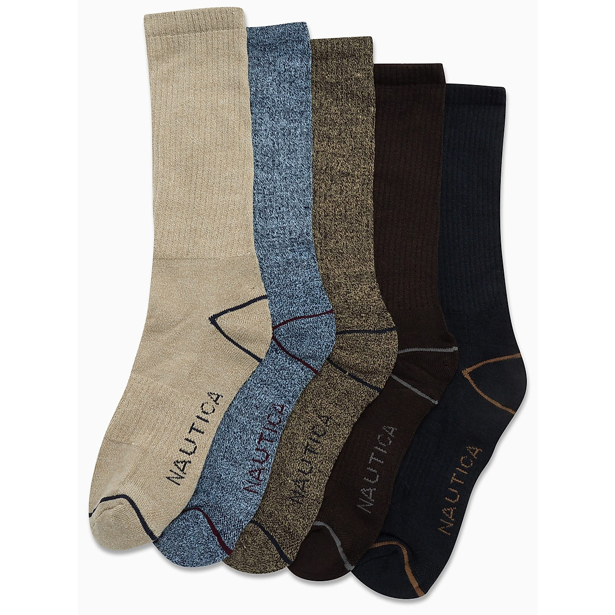 Nautica Men's Dress Socks - Light-Cushion Crew Socks (5 Pack), Size 6-12.5, BrownKhaki