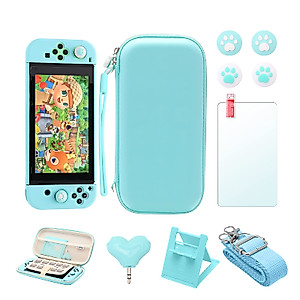 Switch Animal Crossing Accessories, Switch Animal Crossing Case, Green Switch Case, Thumb Grips, Headset Adapter, Adjustable Stand, Screen Protector, Wrist Strap and Shoulder Strap - Green