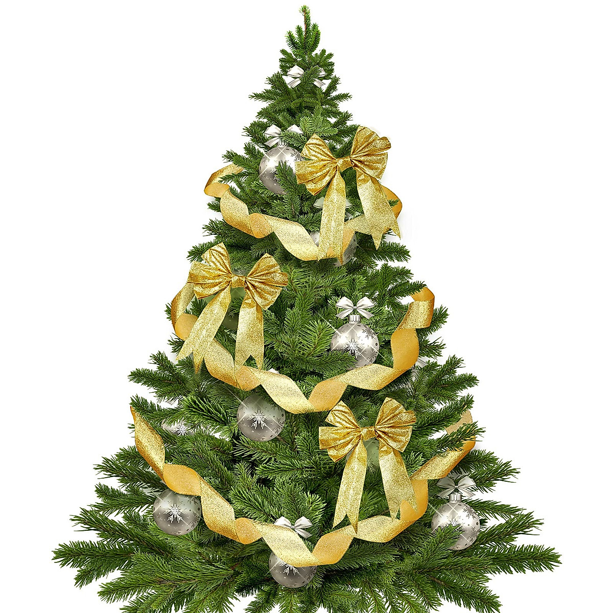 2 Rolls 20 Yards Christmas Ribbon Metallic Glitter Ribbon Wired Edge Decorative Fabric Ribbons for Party Wrapping Home Decorations Wedding Birthday DIY Crafts 2.5 Inch (Gold)