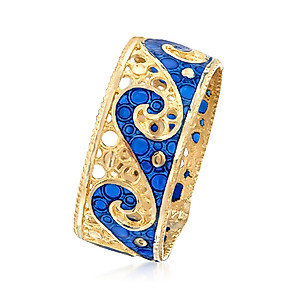 Ross-Simons Italian 14kt Yellow Gold Wave Ring With Blue Enamel. Size 5