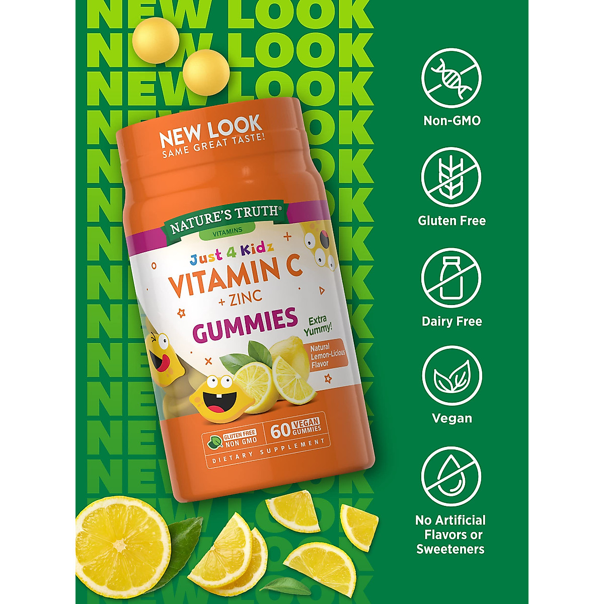 Vitamin C Gummies for Kids | with Zinc | 60 Count | Vegetarian, Non-GMO & Gluten Free | by Natures Truth