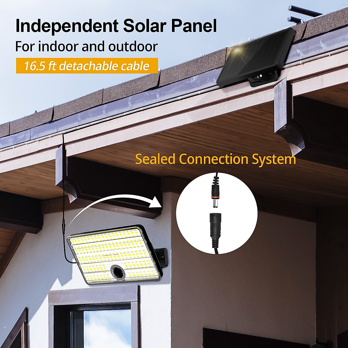 KERNOWO Solar Lights Outdoor, 85 LED 4000LM Security Lights, Solar Motion Sensor Lights with 16.4Ft Detachable Cable, IP65 Waterproof Wall Lights 3 Modes for Outside,Garage, Entryways, 2Pack