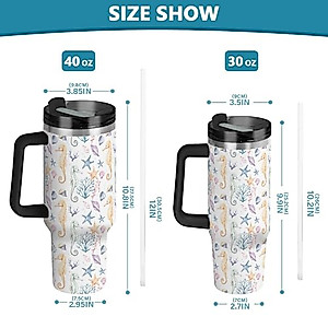 SDMKA 30oz Stainless Steel Tumbler with Straw and Handle, Vacuum Insulated Double-Walled Travel Mug, BPA-Free Leakproof Cup for Hot/Cold Beverages, Watercolor Seahorses