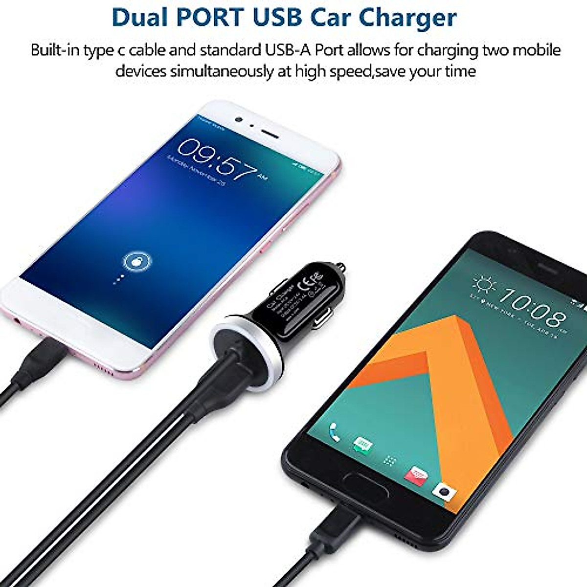 USB C Car Charger, 3.4A Fast Charging Car Adapter+3ft Type C Cable for Samsung Galaxy S23 S22 S21 S20 S10 Note 20 A10E A20 A50 A51 A01 A71 A11,LG Stylo 6/5/4 G7 V60 ThinQ Moto G8 G7 Google Pixel 4 3a