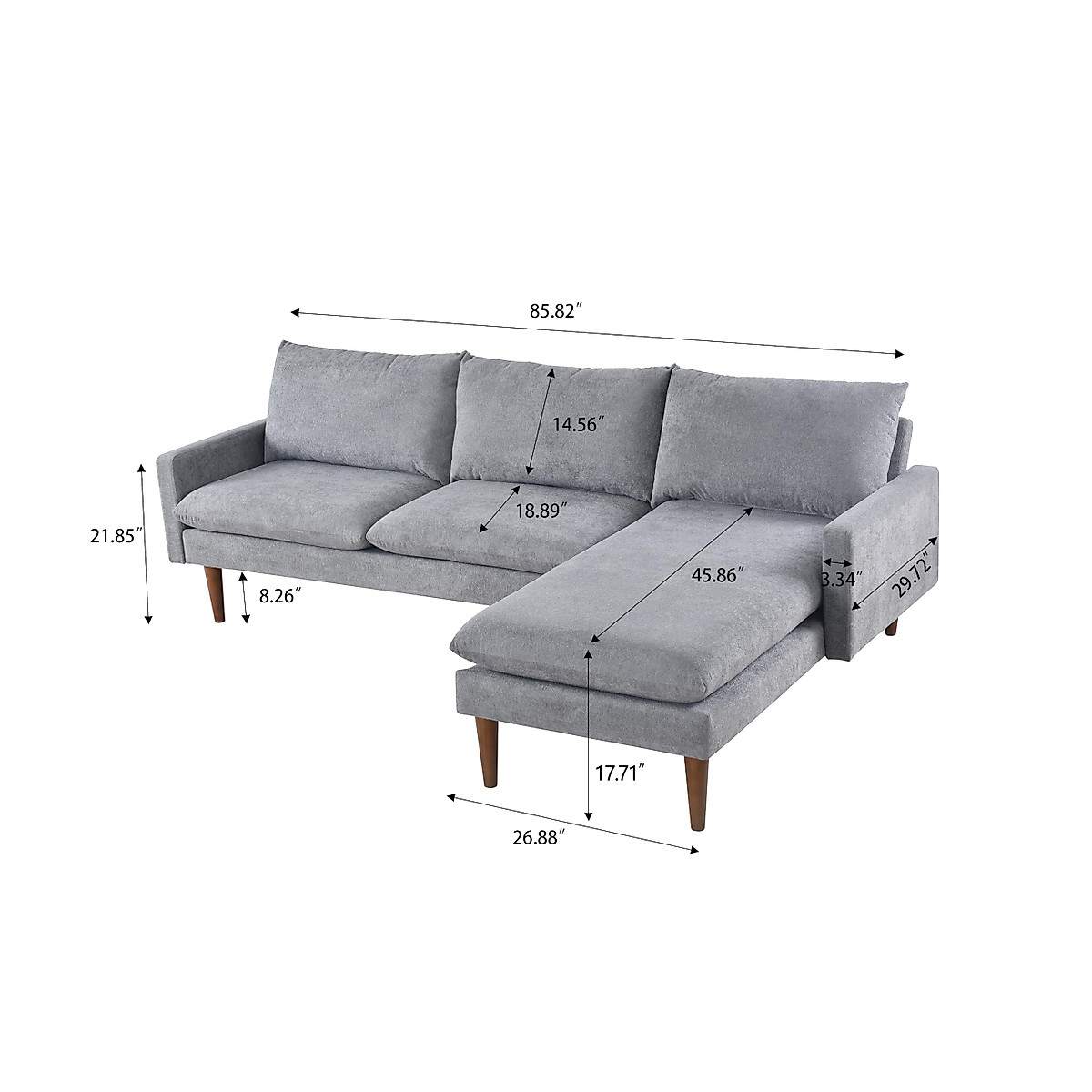 ROCKINGRUN 86" L-Shaped Sectional Sofa - 3-Seater Convertible Sectional Sofa Couch with Velvet Fabric - Small Sectional Sofa with Chaise for Living Room,Apartments