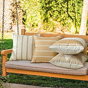 OTOSTAR Pack of 4 Waterproof Throw Pillow Covers 18x18 Inch Geometry Outdoor Decorative Pillow Case Garden Pillow Covers Square Cushion Case Pillows Shell for Patio Furniture Couch Tent (Light Coffee)