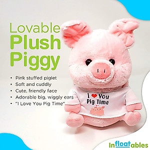 infloatables Pig Stuffed Animal, 12 Inches Pig Plush, Pink Stuffed Pig, Cute Pig Toy for Girls & Boys with I Love You Shirt, Stuffed Pig with Customizable Birth Certificate, Cuddly Piggy Plush