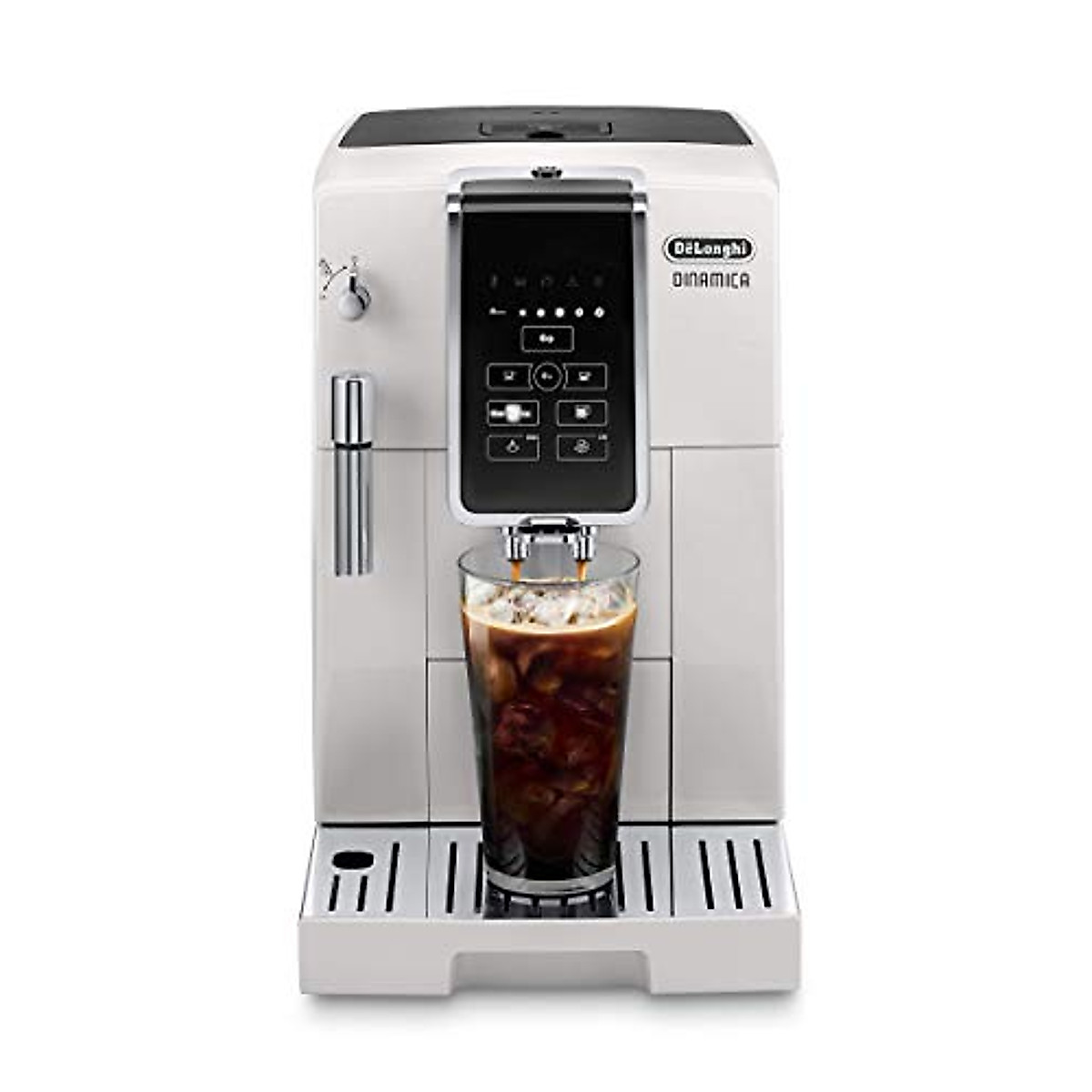 De'Longhi Dinamica Automatic Coffee & Espresso Machine, Iced-Coffee, Burr Grinder, (Renewed) (White)