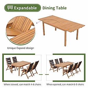 OC Orange-Casual 7 Pieces Patio Dining Set Outdoor Furniture with 6 Foldable Acacia Wooden and Rope Chairs and Large Table for Outdoor,Yard, Garden, Porch, Black