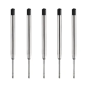 DunBong Black Ink Refill Pack of 5, Replaceable Ballpoint Pen Refills, Medium Point Metal Refill (Black)