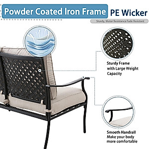 ARTLOFT Patio Loveseat with Coffee Table Outdoor Conversation Loveseat Porch Furniture Set Sofa for Balcony, Backyard, and Deck with Soft Cushions and Metal Table (White)