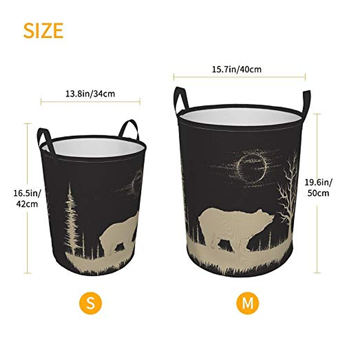 KiuLoam Vintage Bear Animal Laundry Baskets, Bedroom Hamper Collapsible Waterproof Oxford Fabric with Handle Foldable Cloth Washing Bin Tote Bag (16.5 Inches)