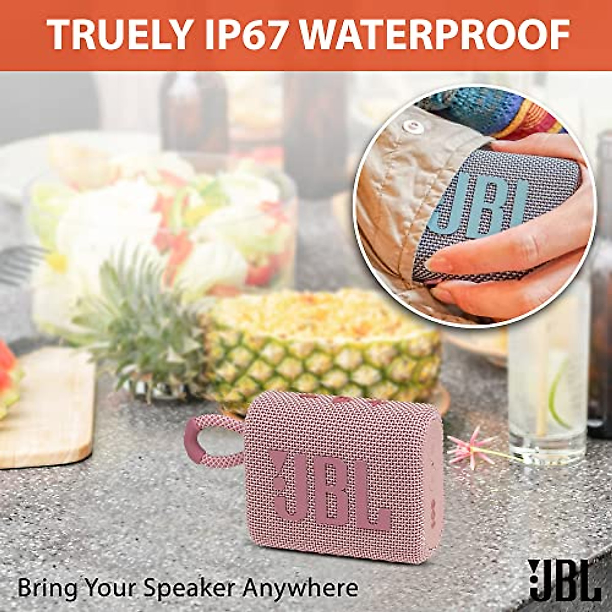 Boomph On-The-Go Kit: JBL Go 3 Portable Bluetooth Wireless Speaker, IP67 Waterproof and Dustproof Built-in Battery - Black