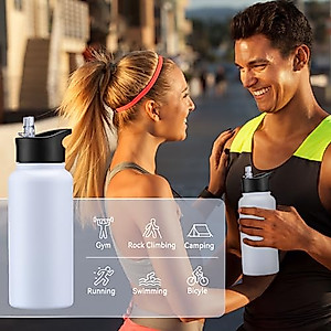 Cool Yoleb 32 Oz Insulated Stainless Steel Water Bottle with Straw and Spout Lid Leak Proof Double Wall Vacuum Sports Water Bottles for Gym Camping Hiking White, 8 Pack