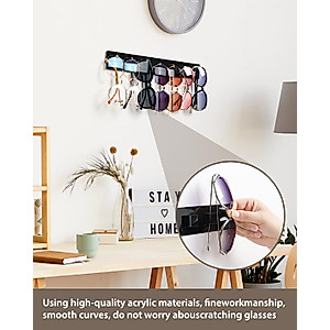 SILFGRLF Sunglasses Holder Organizer, 2 Pack Acrylic Sunglasses Organizer Wall Mounted Eyeglasses Display Holder Eyewear Glasses Hanging Rack for Entryway Living Room Bedroom (Black)