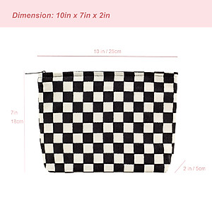 PAZIMIIK Makeup Bag Large Zipper Corduroy Make Up Pouch for Purse Travel Canvas Cosmetic Organizer for Women Brush Storage,Checkered Black