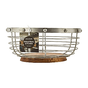 KitchenCraft Industrial Kitchen Vintage-Style Metal/Wooden Fruit Bowl, 28 x 12 cm (11" x 5") - Grey