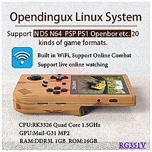 RG351V Handheld Game Console 64G TF Card, Open Source System with WiFi Online Sparring 2500 Classic Games Support PSP / PS1 / N64 / NDS 3.5inch IPS Screen Retro Game Console