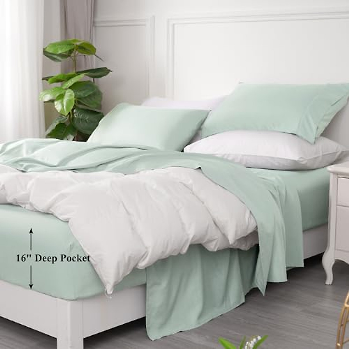 PHF Cooling Bamboo_ Sheets Set Twin Size, 3 Piece Silky Soft Viscose from Bamboo_ Bed Sheets Set, 1800 Thread Count 16 Inch Deep Pockets, Ultra Soft Smooth Breathable Bedding Sheets, Sage Green