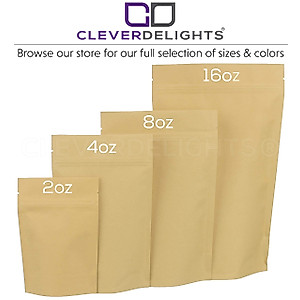 CleverDelights Kraft Stand Up Pouches - 8oz - 50 Pack - 6" x 9" x 3"