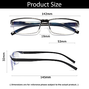 B and Q 6 Pack Mens Rectangular Half Frame Blue Light Blocking Reading Glasses Black Spring Hinge Readers (BQ8008 BK x 6, 1.50) 1.5