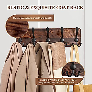 Coat Rack Wall Mount, 5 Tri Hooks, Coat Rack Hooks, Hook Rack Rail, Wooden Entryway Hanging Coat Rack, Self-Assembly Rustic Wood Wall Coat Hanger for The Entryway, Bathroom, Bedroom, Kitchen (2)