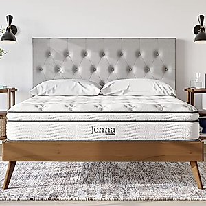 Modway Jenna 10” Queen Innerspring Mattress Quality Quilted Pillow Top-Individually Encased Pocket Coils-10-Year Warranty, White