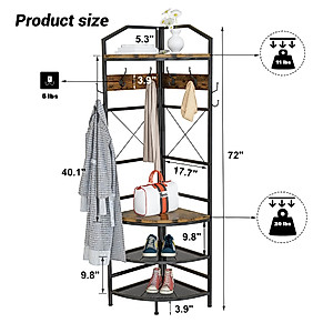 Lamerge Conner Coat Rack with Storage, Multifunctional Entryway Shelf Organizer with 12 Hooks & 4-tier Shelves, 72" Industrial Hall Tree Freestanding Clothes Rack for Living Room Bedroom, Brown