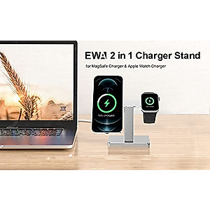 EWA 2 in 1 Magsafe Charger Stand, Aluminum Alloy,Phone Stand Holder,Compatible with iphone14/pro/pro Max, iPhone 13/12/ Pro Max/Mini and Apple Watch 3/4/ 5/6/ 7/8 Black - (Chargers Not Included)