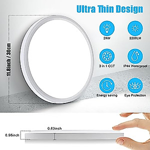 Wowag 2PACK LED Flush Mount Ceiling Light Fixture,12 Inch Super Slim 24W 2200lm,3000k/4000k/6000K 3 Color Selectable Surface Mount Low Profile Ceiling Lamp for Bedroom,Kitchen,Dining Room(White)