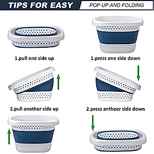 HLWDFLZ 2 Pack Collapsible Laundry Hamper - 30L (7.9 Gallon) Plastic Collapsible Pop Up Laundry Hamper with Reinforced Handle, Portable Laundry Bucket Wash for College Dorm, Home, Blue