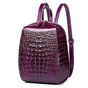 Small Leather Backpack Purse for women Crocodile Designer Fashion Bag (Purple)
