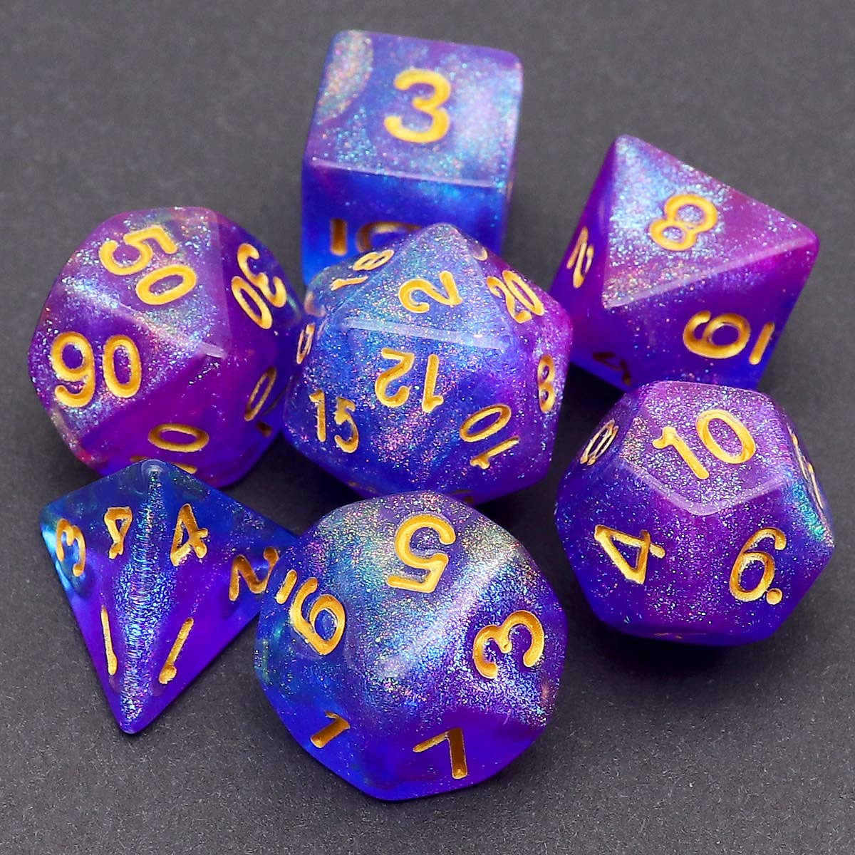 Haxtec DND Dice Set Blue Purple Iridescent Glitter Polyhedral D&D Dice for RPGs-Twilight