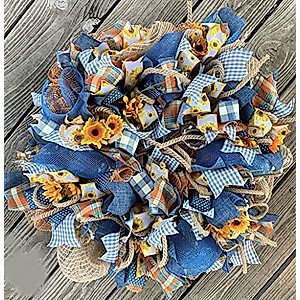 HUIHUANG Wired Ribbon Denim Blue for Wreaths 2-1/2 inch Blue Craft Ribbon Wired Edge Burlap Ribbon for Bows, Crafts, Garland, Swags, Tree Decoration, Gift Wrapping, Home Decor -10 Yards (30 feet)
