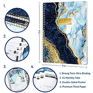 2023-2025 Monthly Planner/Calendar - Jul. 2023 - Jun. 2025, 2 Year Monthly Planner 2023-2025, 9" × 11" Calendar Planner 24 Months with Tabs, Twin-Wire Binding, Double-Side Pocket, Holiday ＆ Note Pages