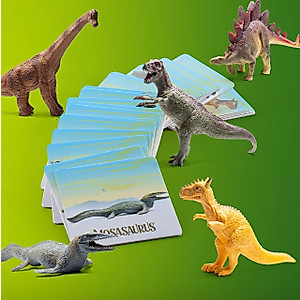 PREXTEX Dinosaur Toy and Memory Card Set | 12 Realistic 10" Kid Toy Dinosaurs with 24 Cards | Montessori Toddler Learning Toys | Kindergarten Learning Games | Dinosaur Toys for Kids Age 2 3 4 5 6 7 8