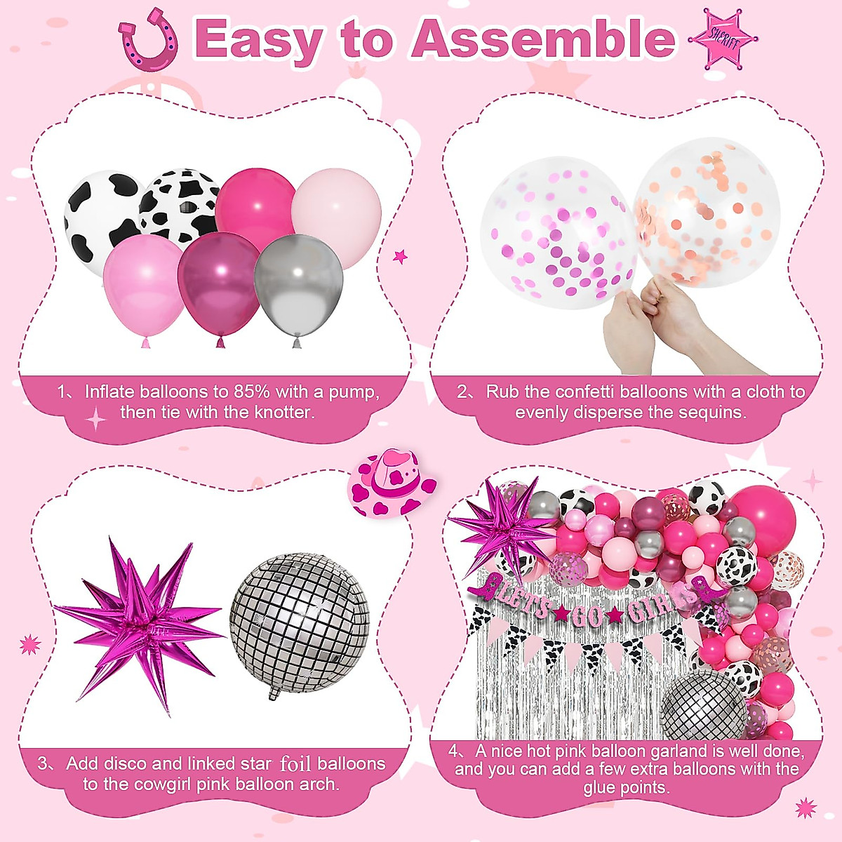 137Pcs Disco Cowgirl Party Decorations, Bachelorette Cowgirl Balloons Hot Pink Disco Ball Balloon Garland Arch Kit Let's Go Girls Banner Western Valentines Day 2000s 90s 80s Birthday Party Supplies