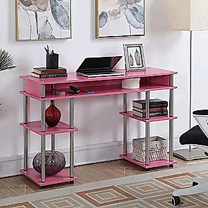 Convenience Concepts Designs2Go No Tools Student Shelves Desk, 47.25(L) x 15.75(W) x 30"(H), Pink