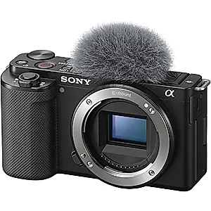 Sony ZV-E10 Mirrorless Camera (Body Only, Black) (ILCZV-E10/B) + 64GB Card + Corel Photo Software + Bag + 2 x NPF-W50 Battery + External Charger + Card Reader + LED Light + HDMI Cable + More (Renewed)