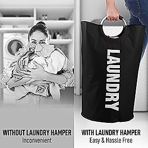 Zulay Home 82L Large Heavy Duty Laundry Basket Collapsible - Non-Slip Padded Laundry Bag With Handles - Waterproof Collapsible Laundry Baskets & Laundry Hampers For Bedroom, Dorm, Travel (Black)