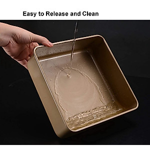 Ksdhotware 8'' x 3'' Deep Square Cake Pan Baking Mold Non-stick Coating Heavy Duty Brownie Bread Tray (Champagne Gold) (Square)