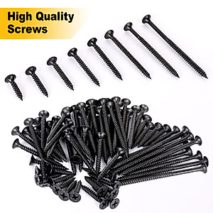Premium Drywall Screws, 150pcs, 8 Sizes Wood Screws Assortment Kit, Phillips Tips Quality Black Wood Screws Set, Assorted Flat Head Screws for Sheetrock, Wood, Drywall, Furniture