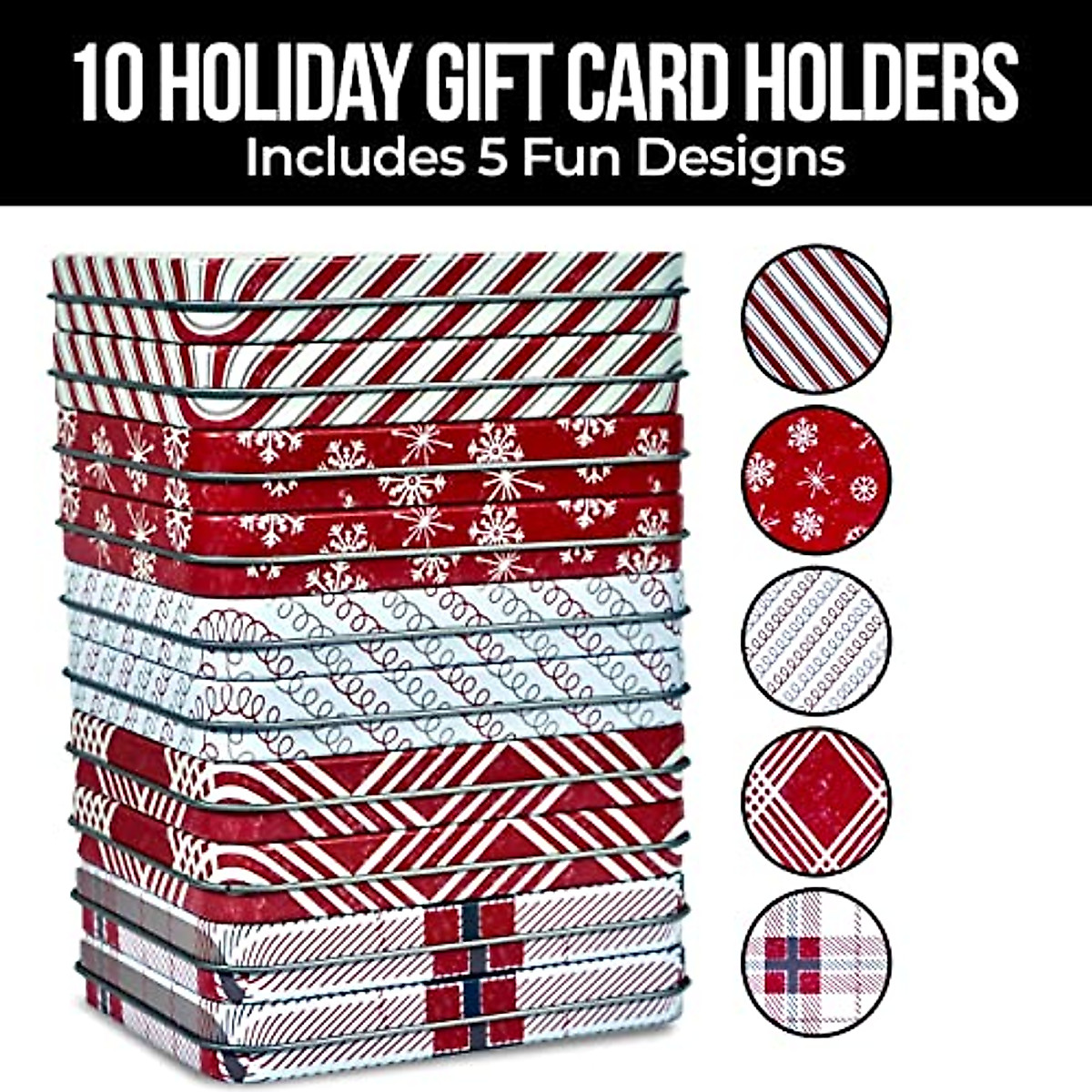 Gift Card Holder Tin Boxes for Christmas - 10 Unique Tins Holders with Lids for Gift Cards & Money - Perfect for Birthday Easter Valentines Any Holiday - Custom Red White Boxed for Easy Gift Giving