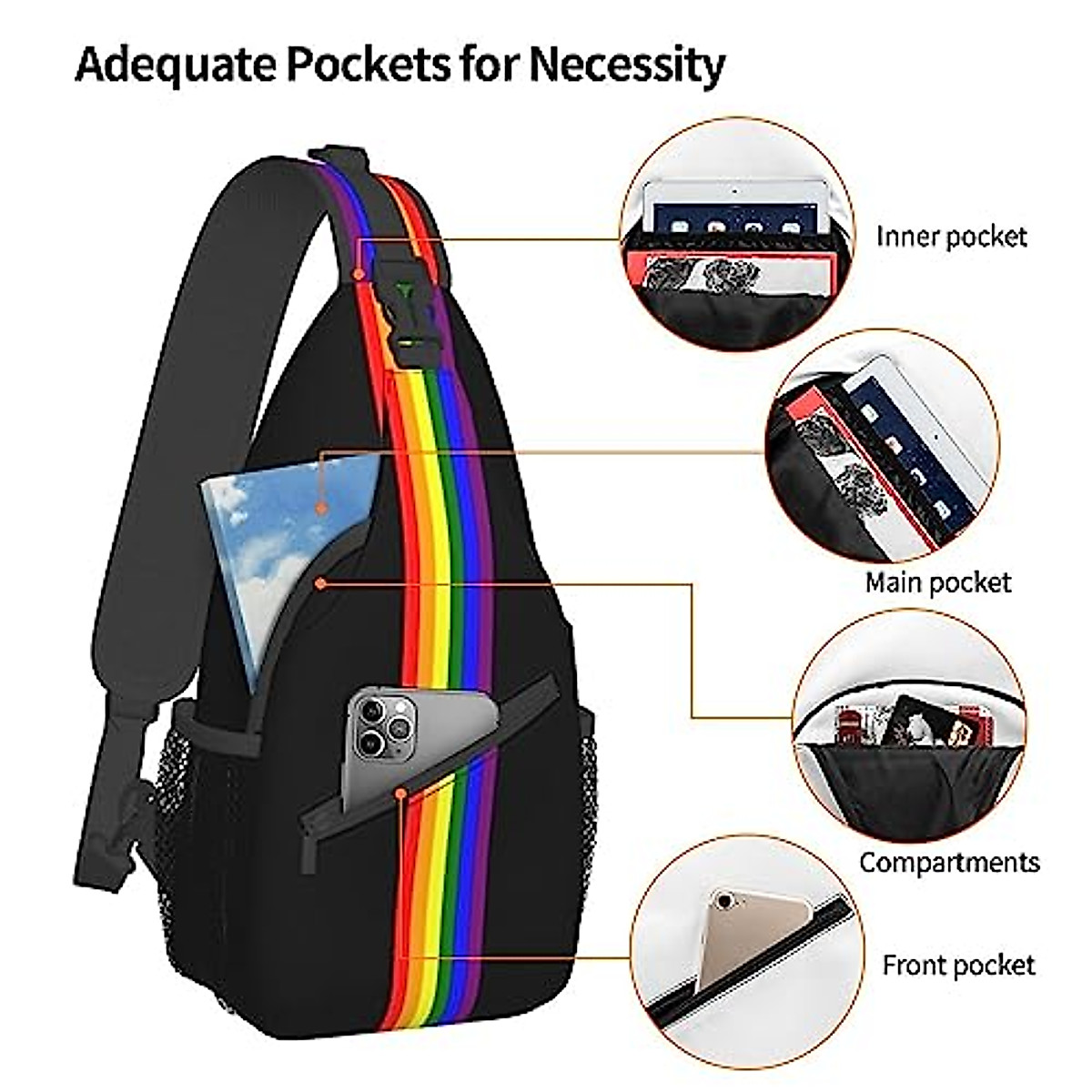 MANQINF LGBT Pride Flag Sling Backpack,Casual Crossbody Shoulder Backpack Adjustable Sling Bag Chest Daypack for Men Women